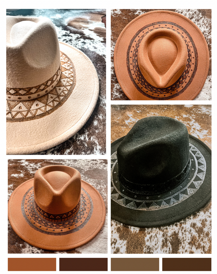 Western Hat with Burnt Aztec Design - Unique, One-of-a-Kind Designs ...